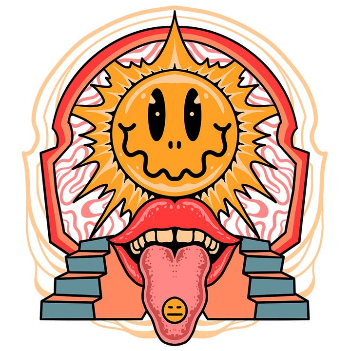 Sticker Cu Ilustratie Hippie, Soare, Scari, Limba, Gura, Sticker, Emoji ...
