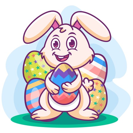 Стикер със заек, украсени яйца, великден, празници, с бели граници, PVC ...