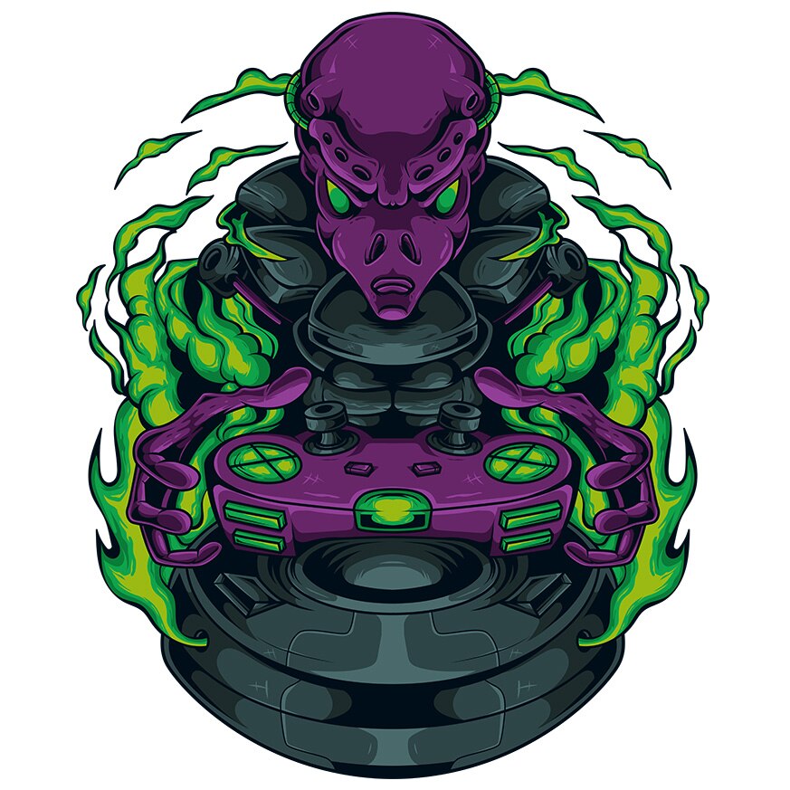 Sticker Cu Extraterestru, Sci, Fi, Flacari, Joystick, Controller ...