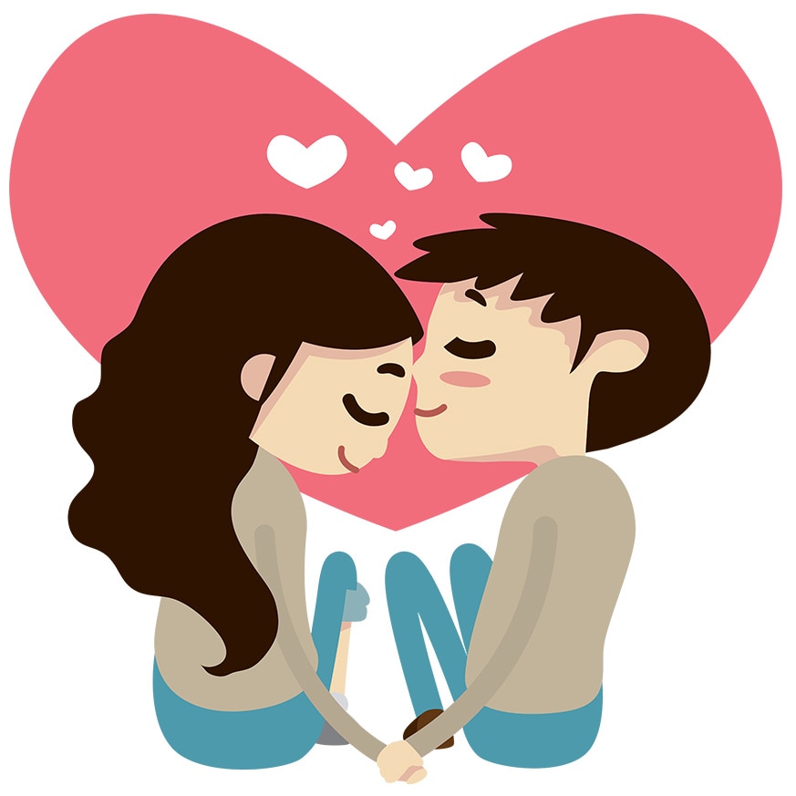 Sticker Cu Cuplu, Inima, Sarut, cu Margini Albe, PVC Vinyl 10 cm - eMAG.ro