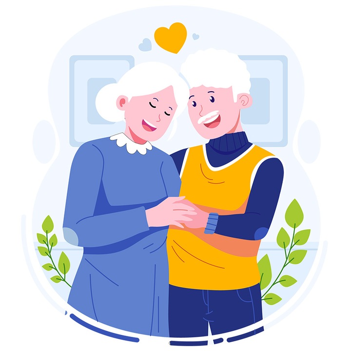 Sticker Cu Cuplu, Batrani, Inima, Iubire, cu Margini Albe, PVC Vinyl 23 ...