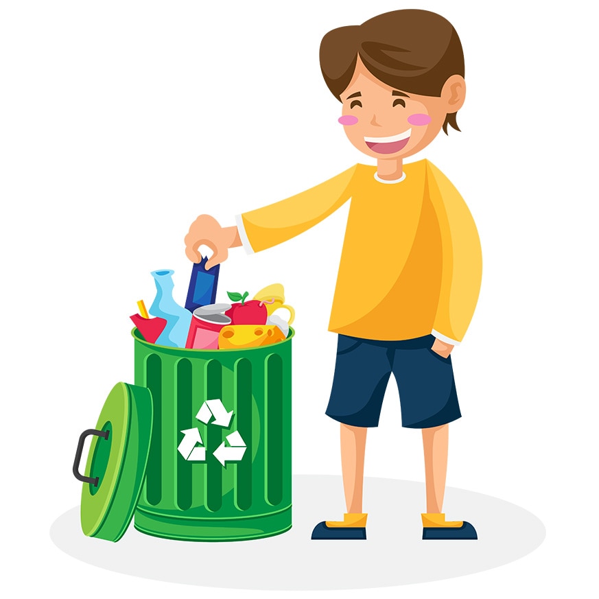 Sticker Cu Copil, Reciclare, Gunoi, Eco, cu Margini Albe, PVC Vinyl 15 ...