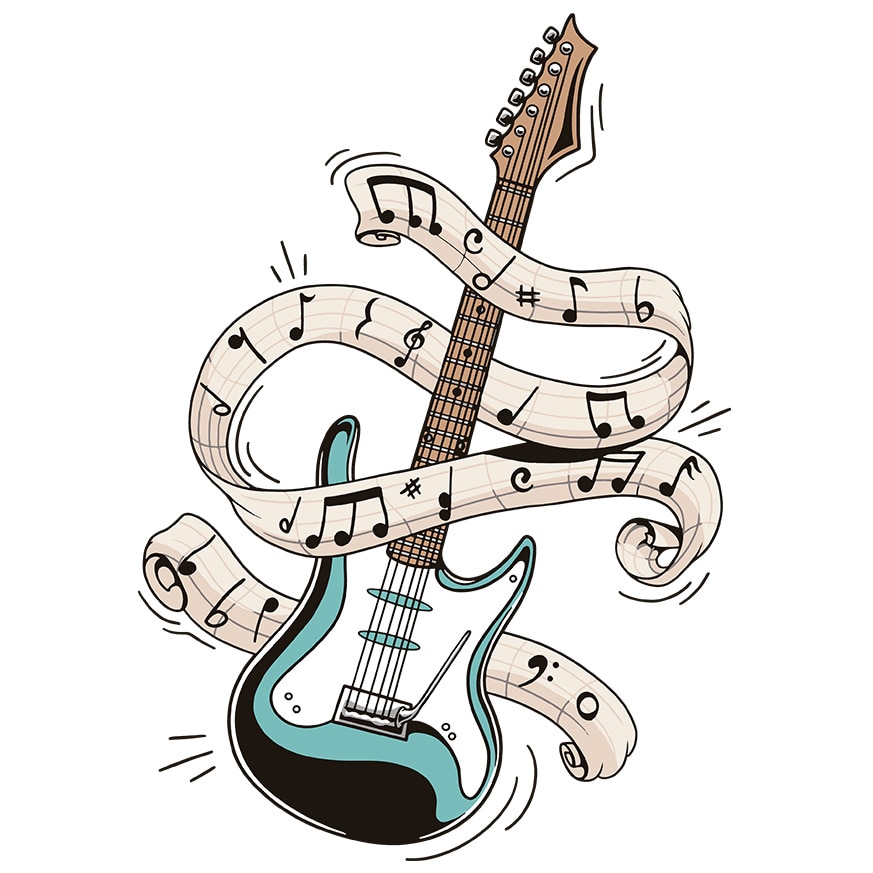 Sticker Cu Chitara, Note Muzicale, Iubitori De Muzica, Portativ ...