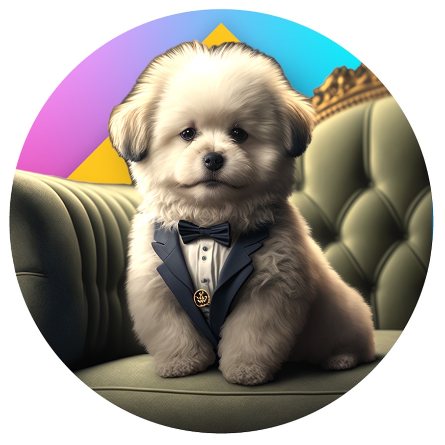 Sticker Cu Portret Caine alb Pufos In Costum Cu Papion, Pe Stickerpea ...