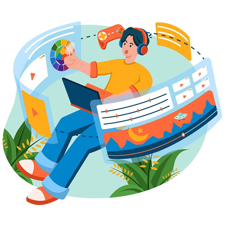 Sticker Cu Casti, Laptop, Ecran, Plante, Controller, Jocuri ...