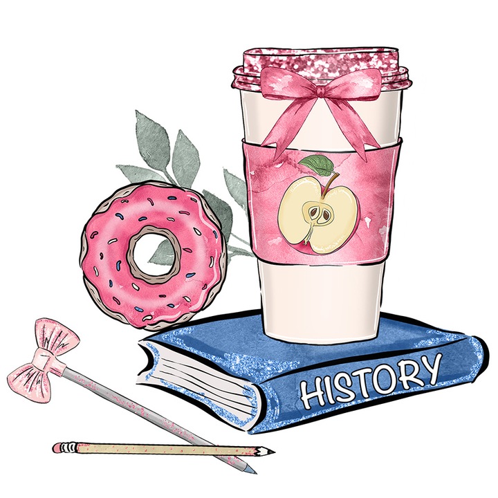 Sticker Cu Carte de Istorie Gogoasa si Pahar, Scoala, Profesori, Elevi ...