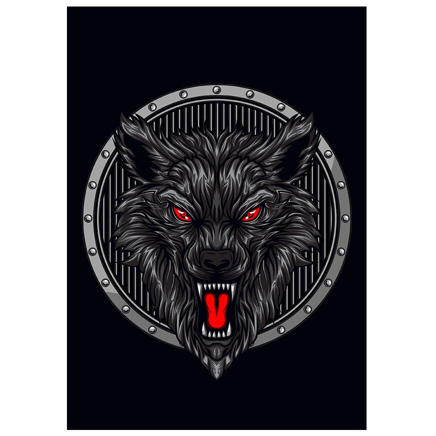 Sticker Cu Cap De Lup, Scut, Colti, cu Margini Albe, PVC Vinyl 10 cm ...