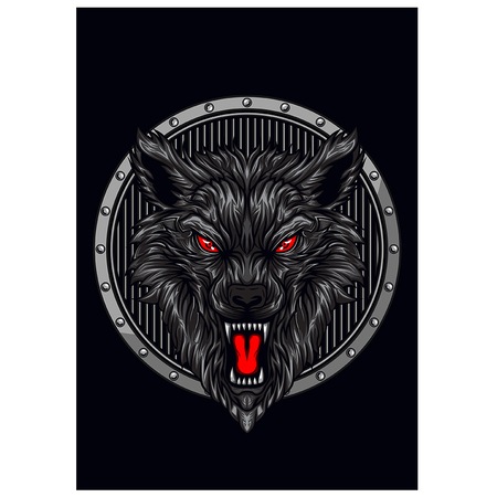 Sticker Cu Cap De Lup, Scut, Colti, cu Margini Albe, PVC Vinyl 10 cm ...
