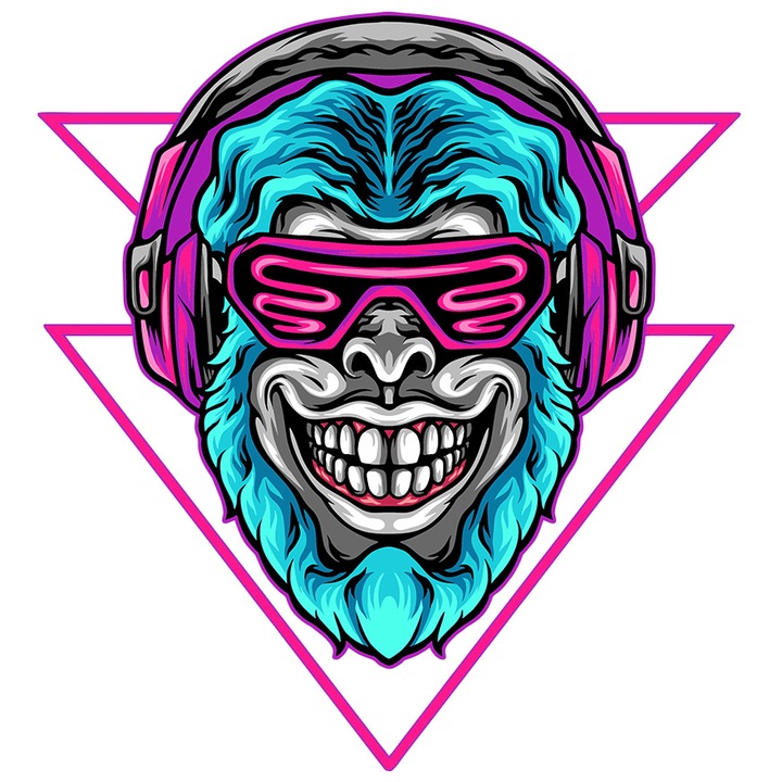 Sticker Cu Cap De Gorila, Ochelari, Casti, Geometric, Techno, cu ...