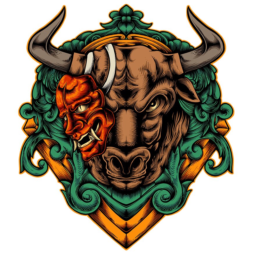 Sticker Cu Bou, Masca, Oni, Demon, cu Margini Albe, PVC Vinyl 10 cm ...