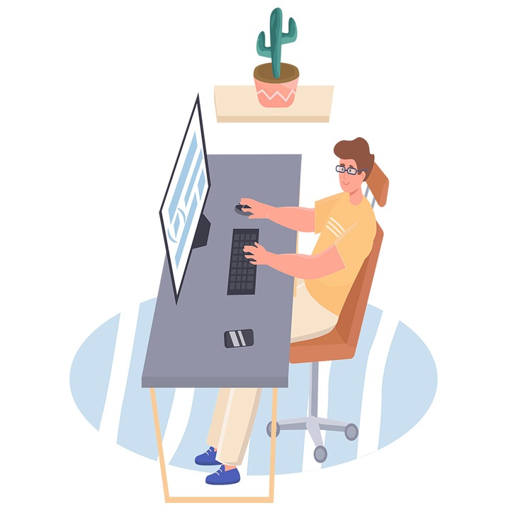 Sticker Cu Birou, Calculator, Monitor, Covor, Scaun, cu Margini Albe ...