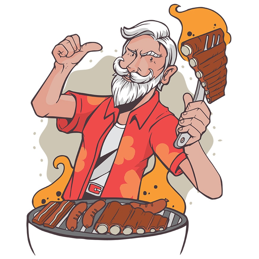 Sticker Cu Barbat, Gratar, Carne, Coaste, Vara, Barba, cu Margini Albe ...