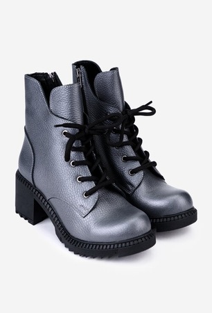 Botine gri sidefat din piele texturata - eMAG.ro