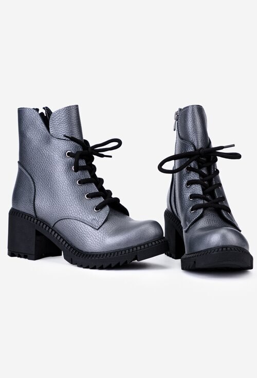 Botine gri sidefat din piele texturata - eMAG.ro