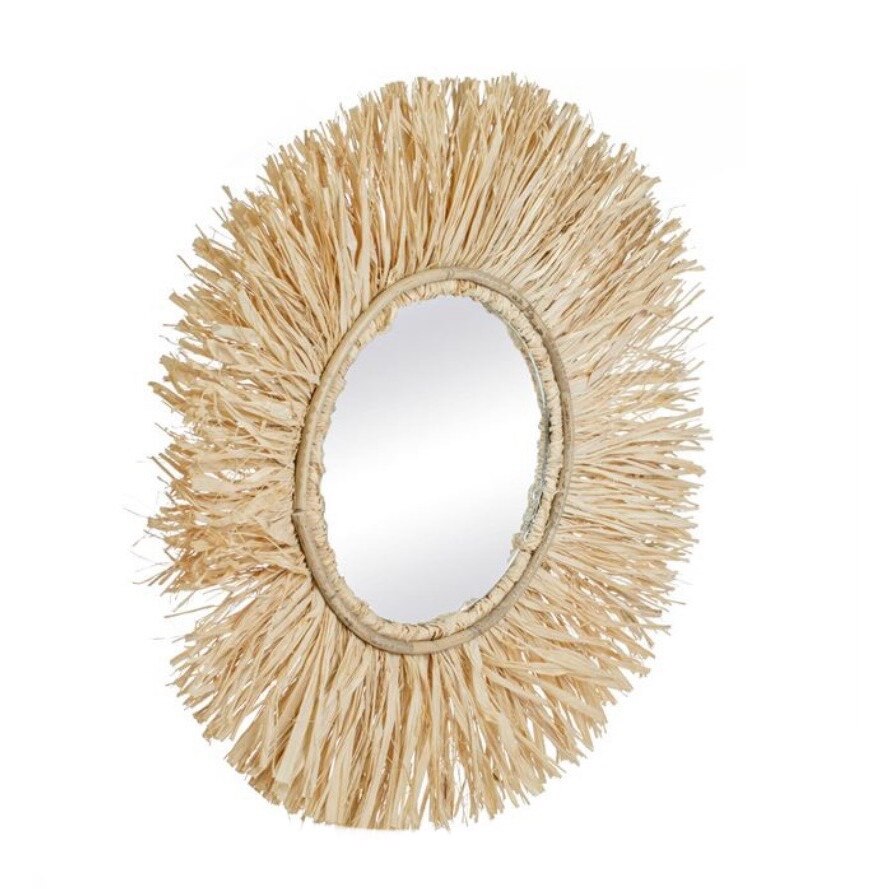 Oglinda decorativa de perete, cu rama din frunze de rafie, 50 cm - eMAG.ro