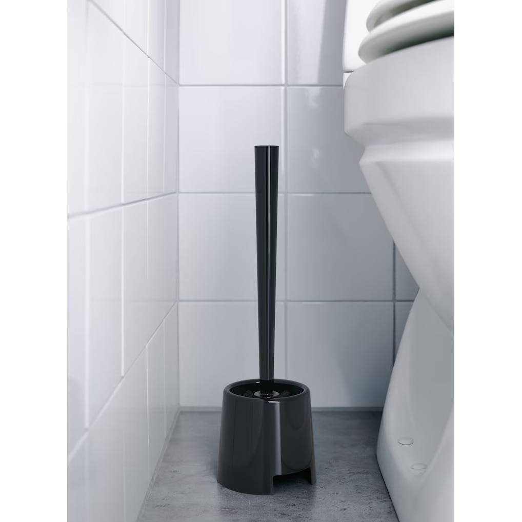 Perie WC, din plastic, suport coletare apa, negru lucios - eMAG.ro