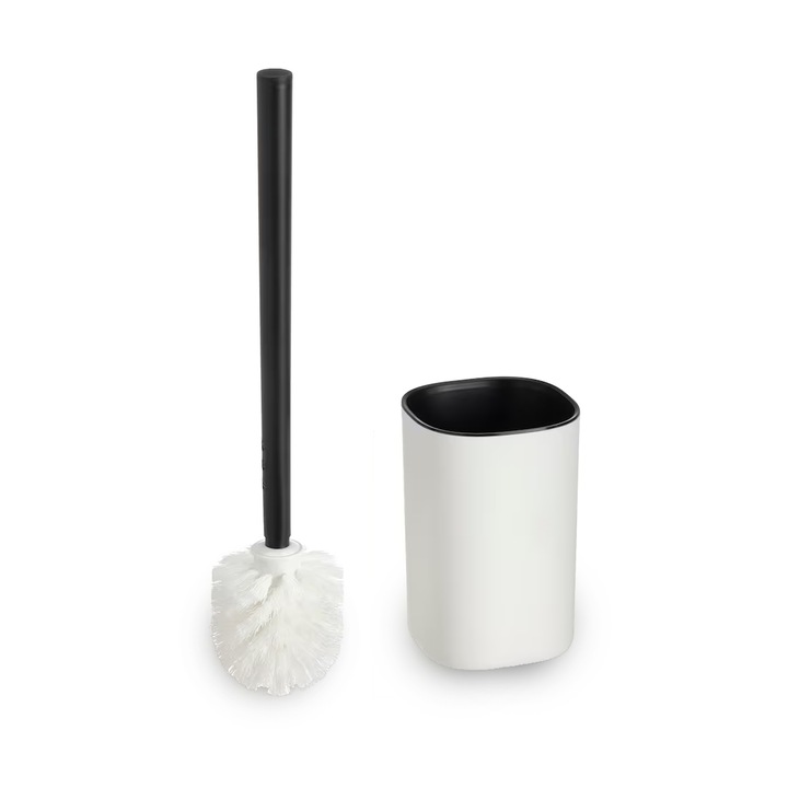 Perie WC, din plastic, suport coletare apa, alb/negru - eMAG.ro