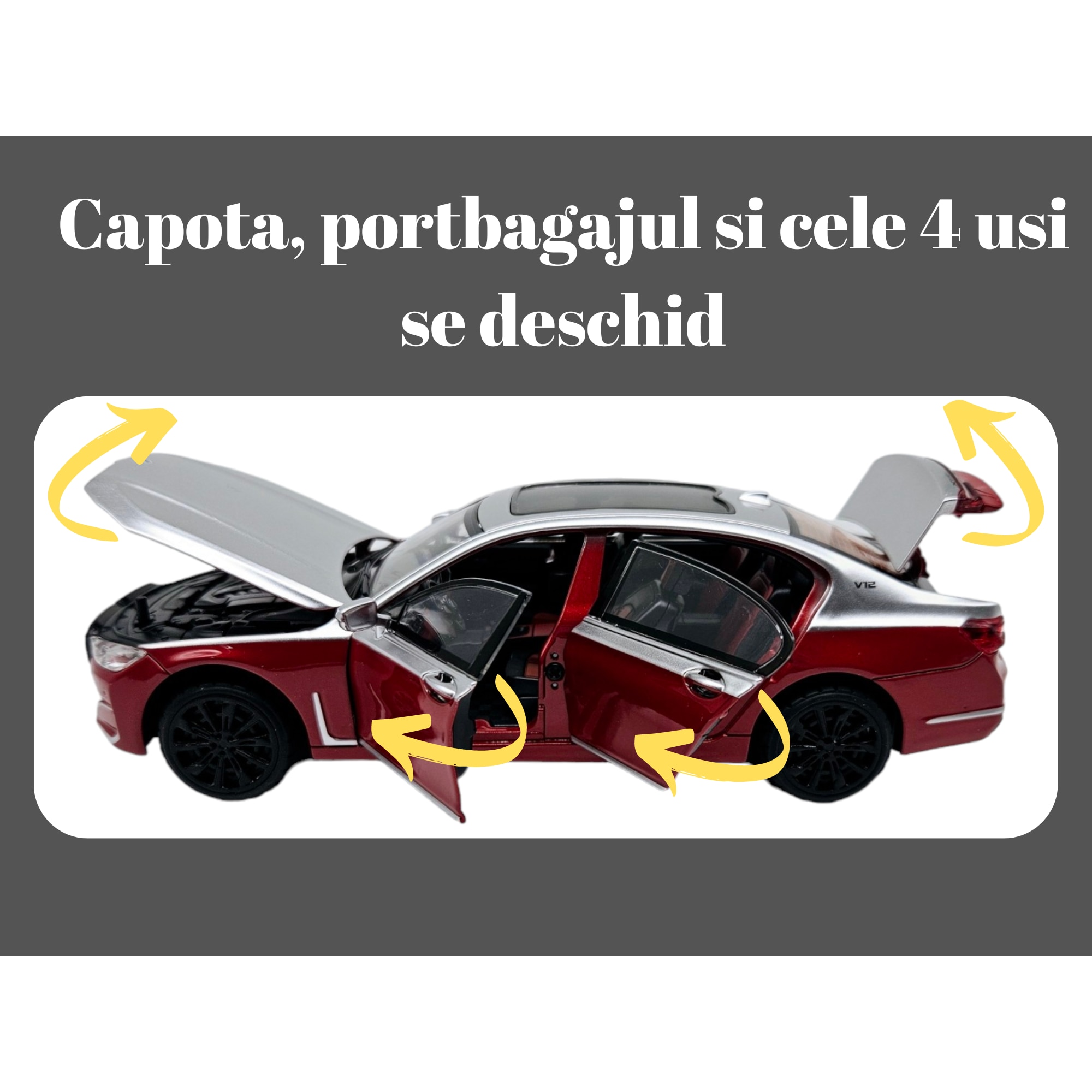 Masina metalica BMW Seria 7, 3 sunete realistice, Farurile si stopurile ...