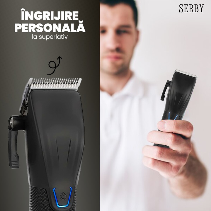 Masina de tuns si ras SERBY®, set 2 masini, afisaj digital, lame de ...