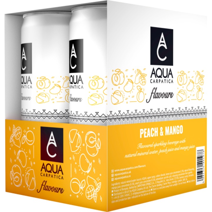 Apa minerala cu aroma de Piersica si Mango, 4 x 0.33l, Aqua Carpatica ...