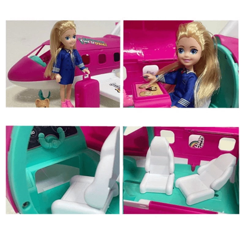 Set Papusa, Barbie cu avion, Roz/Alb - eMAG.ro