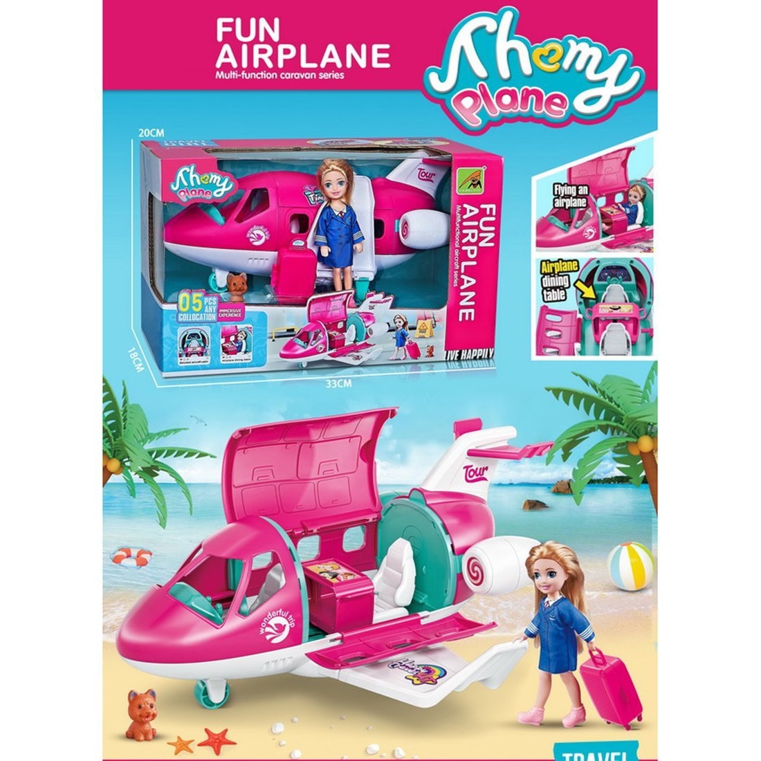 Set Papusa, Barbie cu avion, Roz/Alb - eMAG.ro