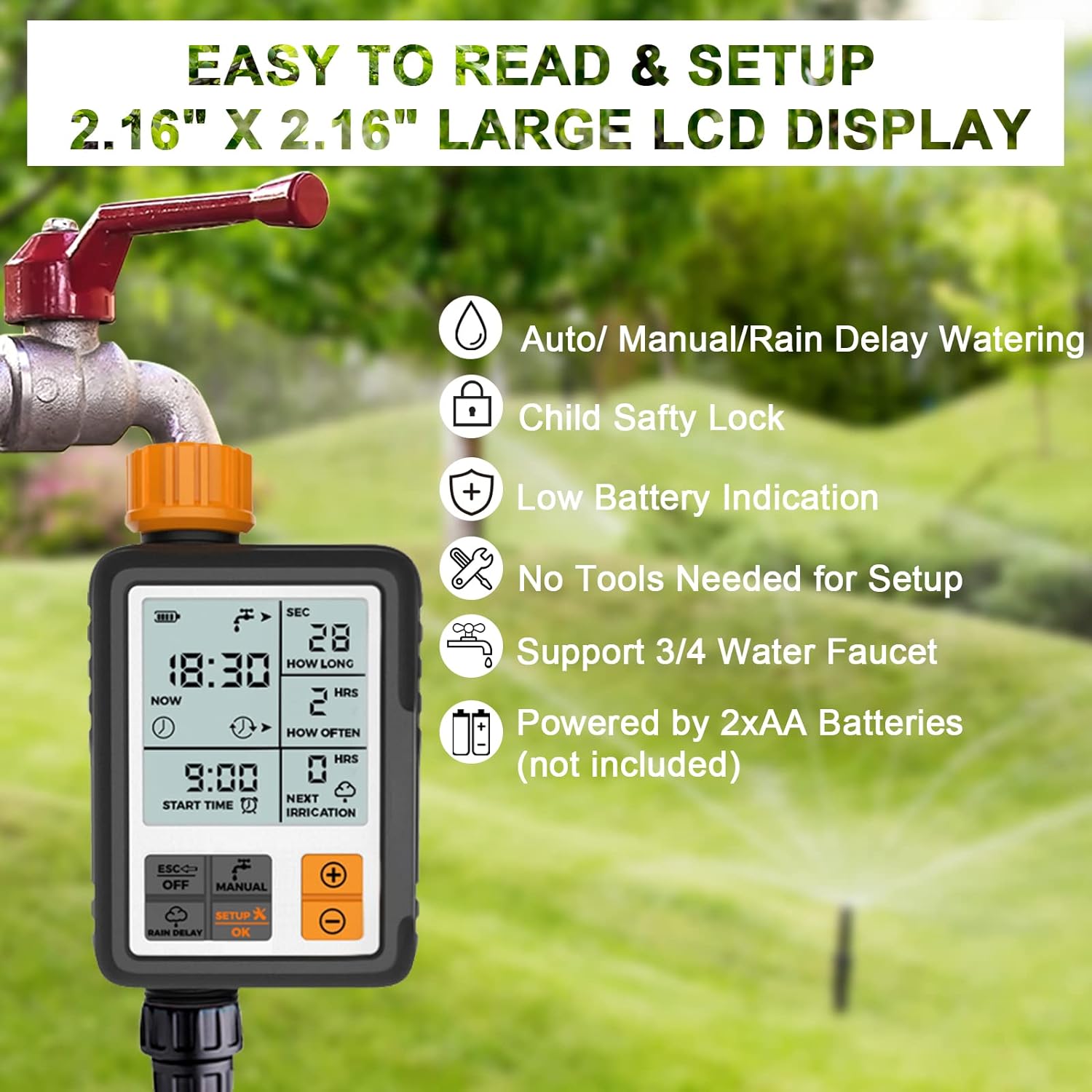 Programator pentru irigare/udare, ecran LCD, IPX5 rezistent la apa, mod ...