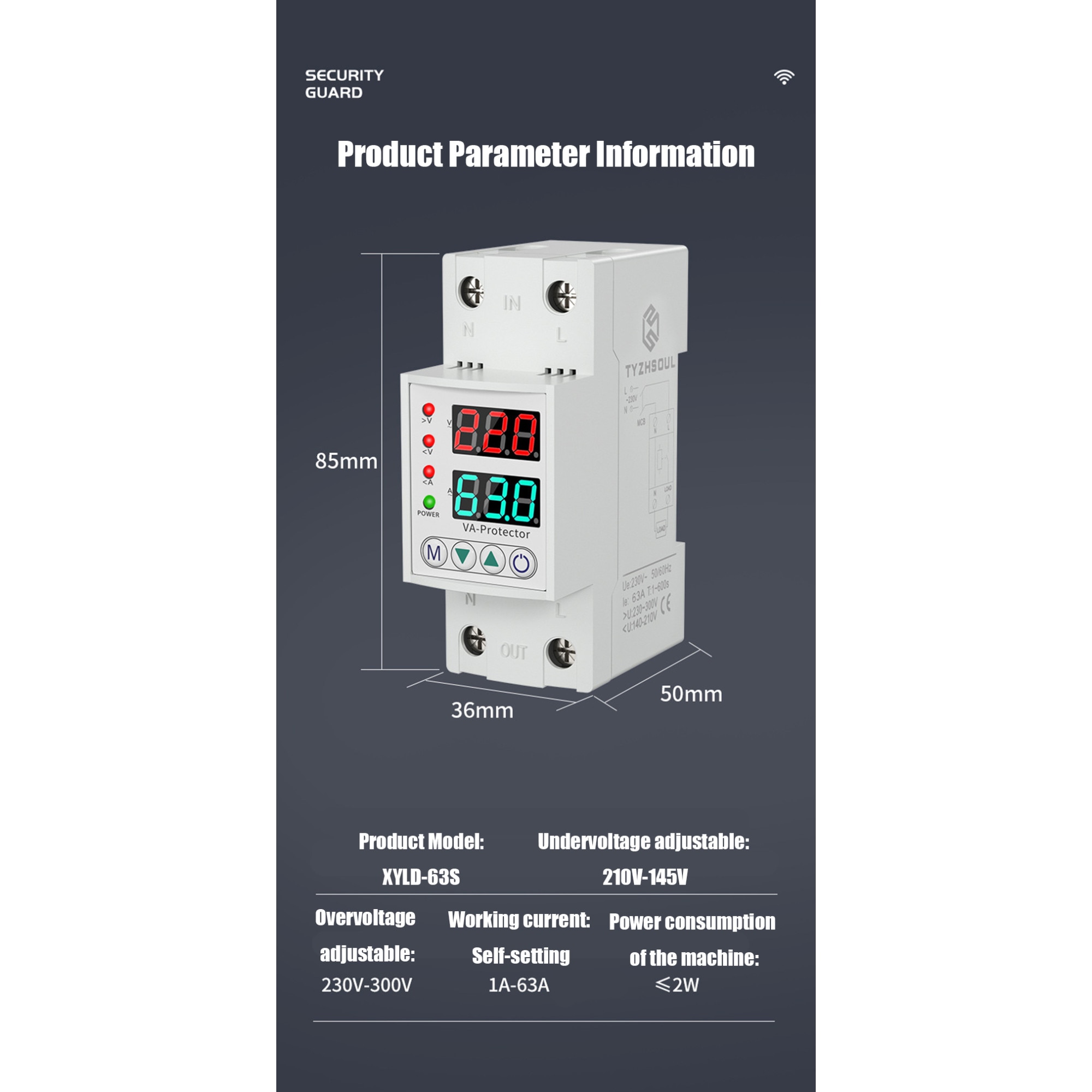 Releu monofazic si contor de energie, reglabil, digital, 63A, 230V, protectie supratensiune si ...