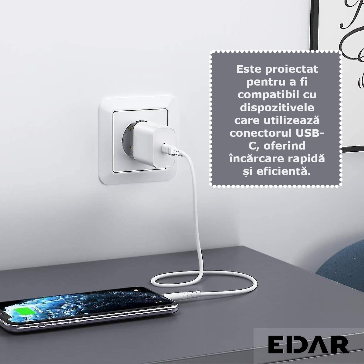 Adaptor Priza USB C EDAR, Alb - eMAG.ro