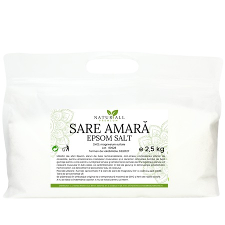 Sare de baie amara Epsom, 100% pura, 2.5 kg - eMAG.ro