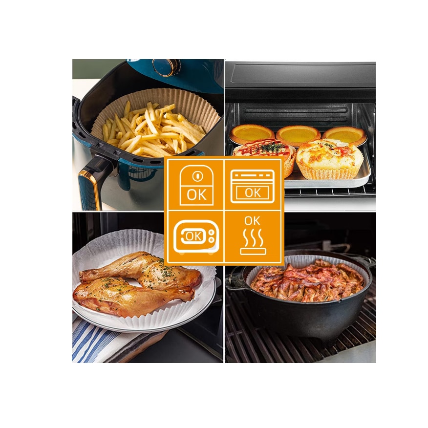 Set 50 hartii de copt pentru AirFryer, Rotund, 20cm, Maro - eMAG.ro
