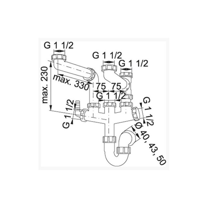 Kit sifon pentru chiuvete cu 1.5 / 2 cuve, alb, Franke 112.0624.484 ...