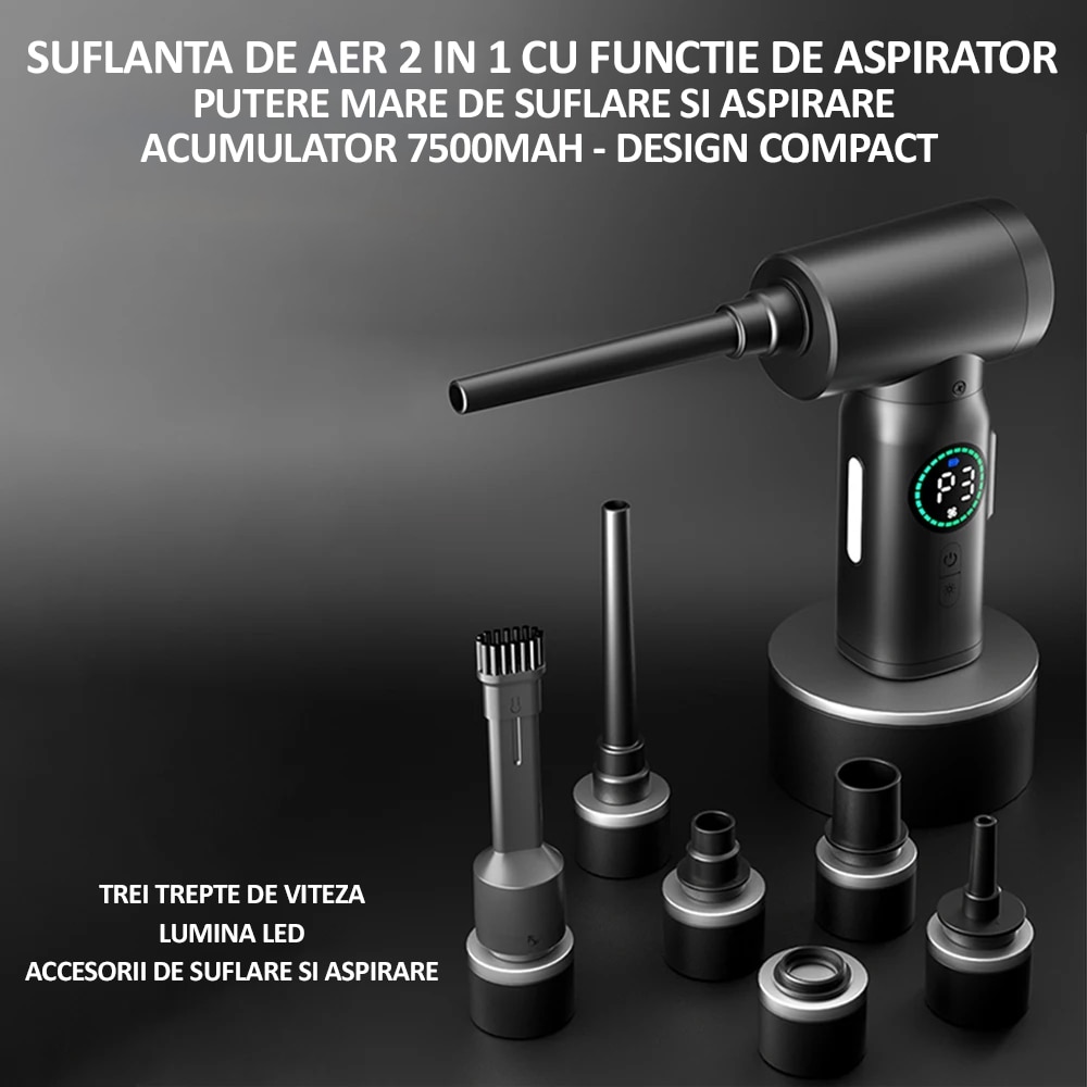 Suflanta de aer comprimat si aspirator 2 in 1, NEXTLY, cu acumulator ...