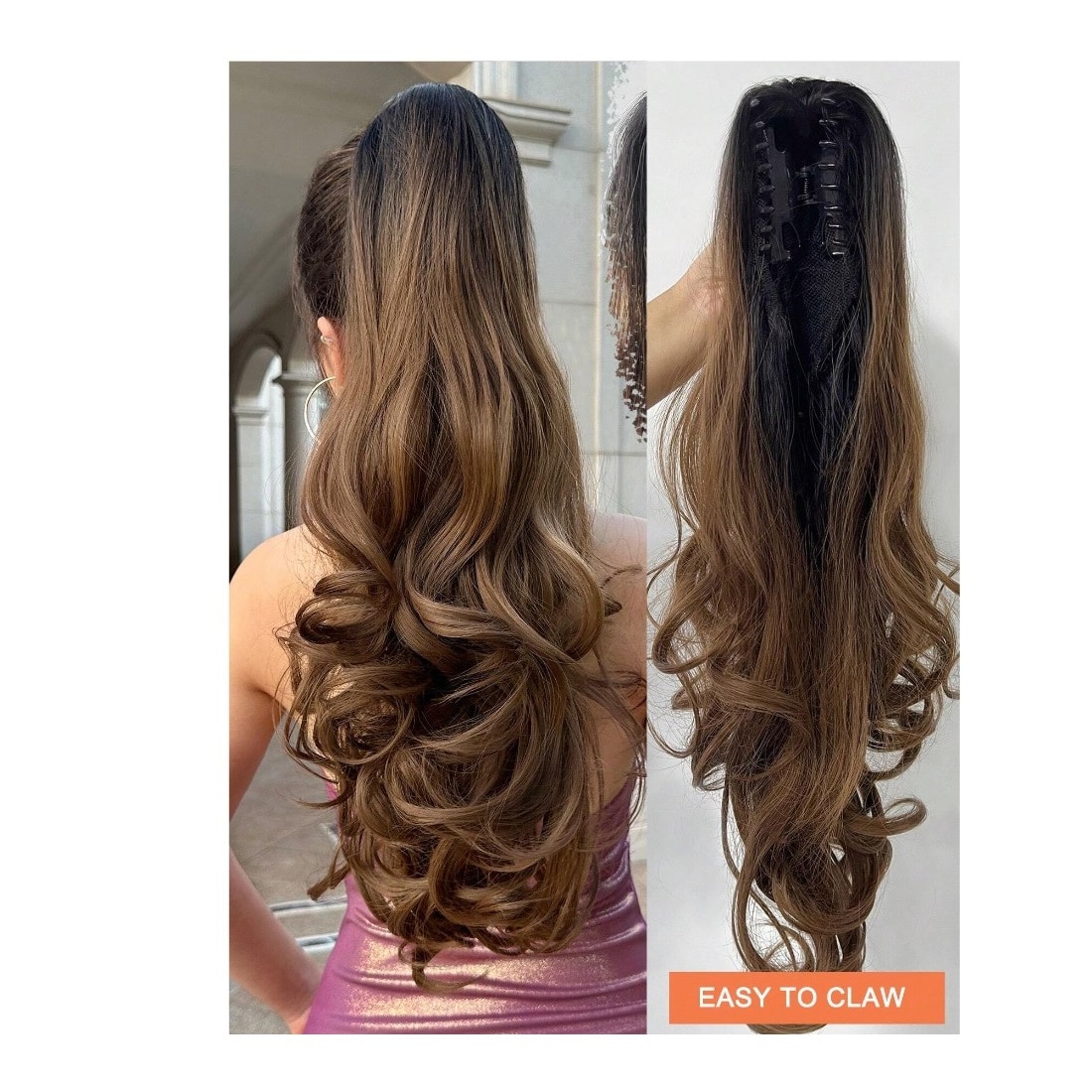 Coada de par extensie Ponytail, 60 cm, culoarea saten maro ombre, The ...