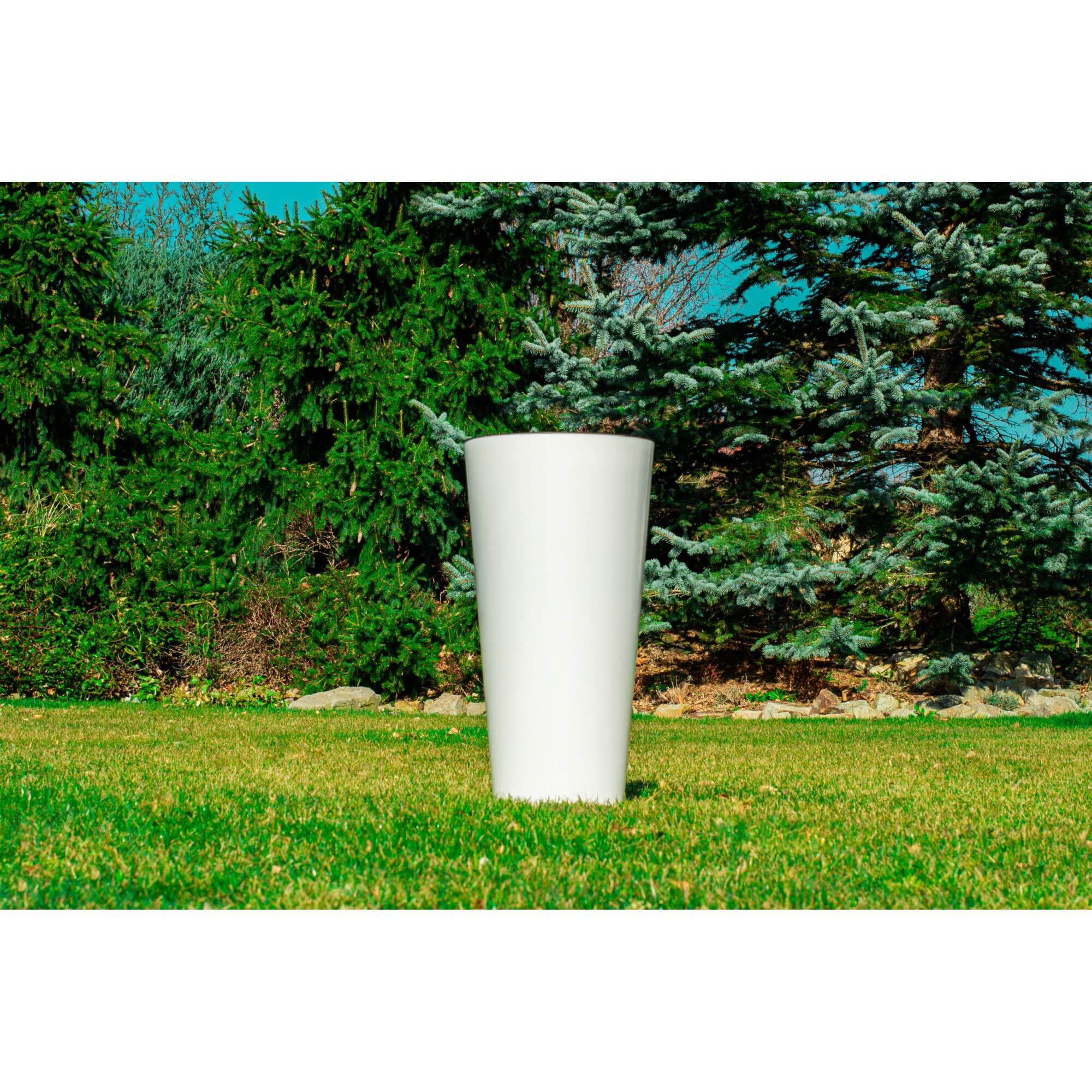 Ghiveci rotund inalt Tubus slim shine DTUS200S, 20x38cm, Alb - eMAG.ro