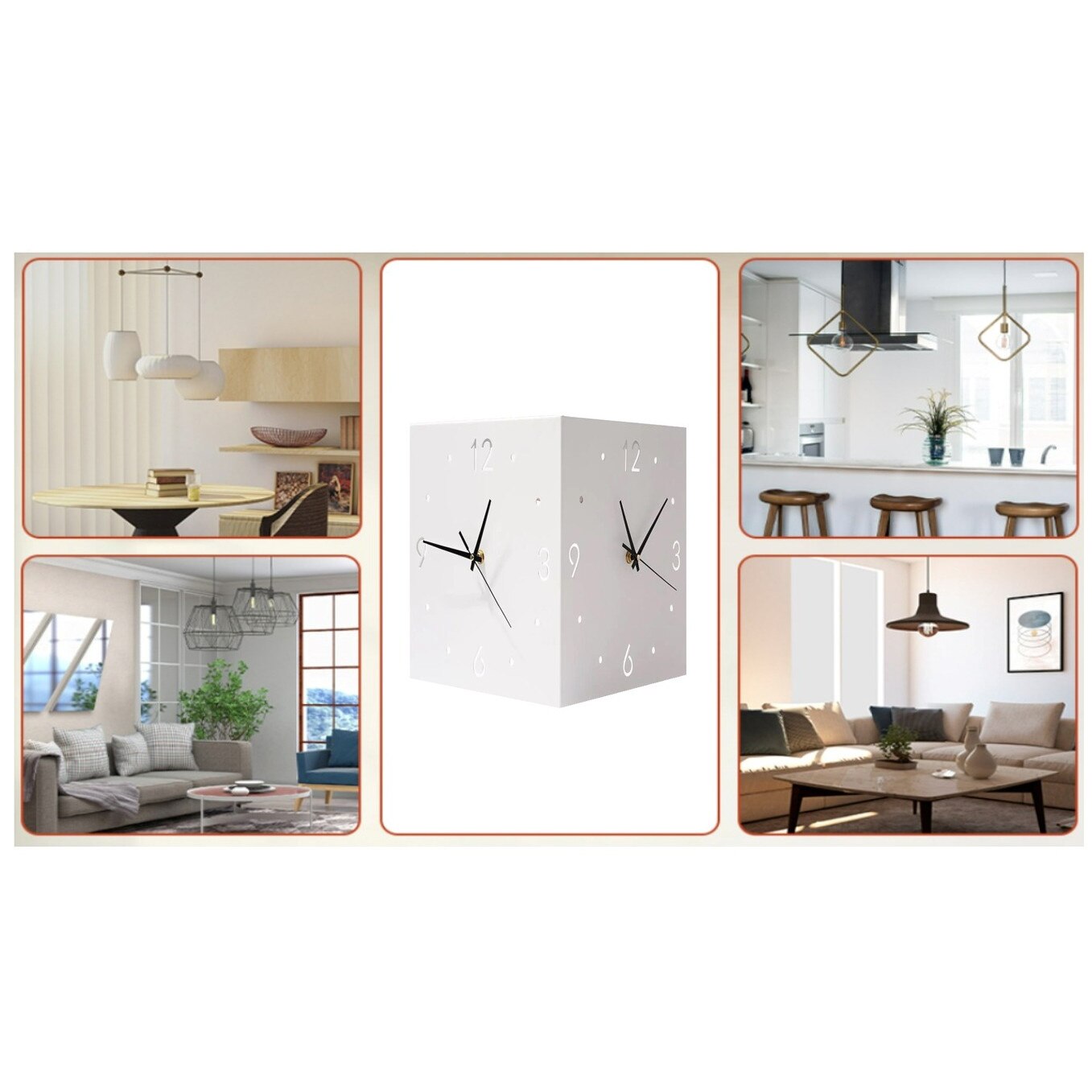 Ceas de perete patrat cu doua fete, iluminat cu sensor de miscare ...