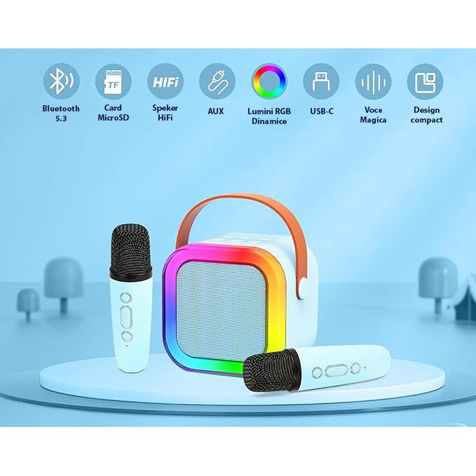 Set boxa portabila cu 2 microfoane, Wireless, Bluetooth V5.3, Karaoke ...