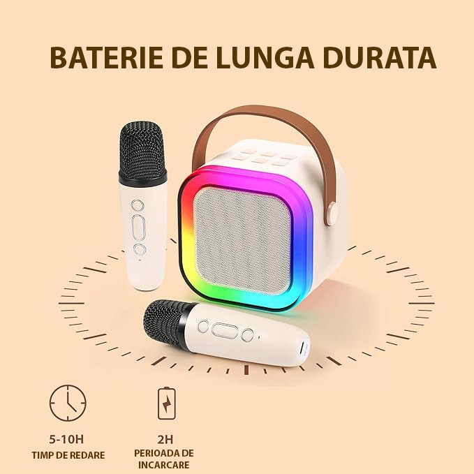 Set boxa portabila cu 2 microfoane, Wireless, Bluetooth V5.3, Karaoke ...