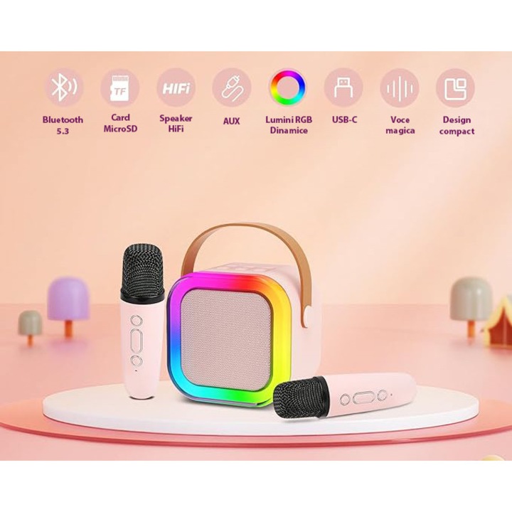 Set boxa portabila cu 2 microfoane, Wireless, Bluetooth V5.3, Karaoke ...