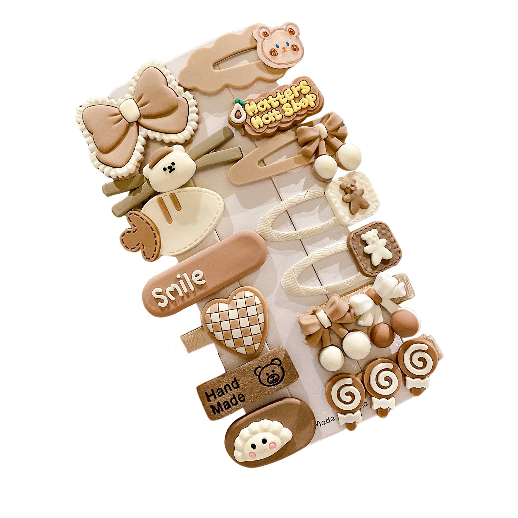 Set de 14 agrafe de par pentru fetite, Handmade, Maro 5cm aprox fiecare ...