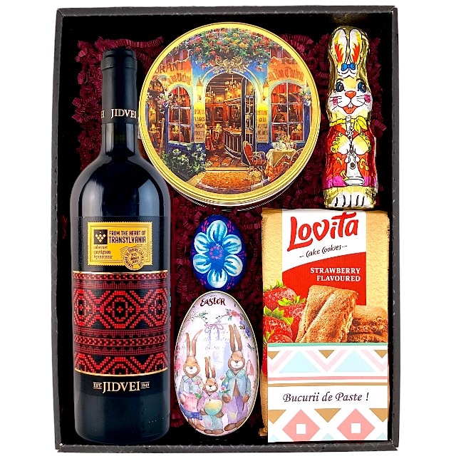Cutie Cadou de Paste, Cadouri Rafinate, model Bucurii de Paste, cu Vin ...