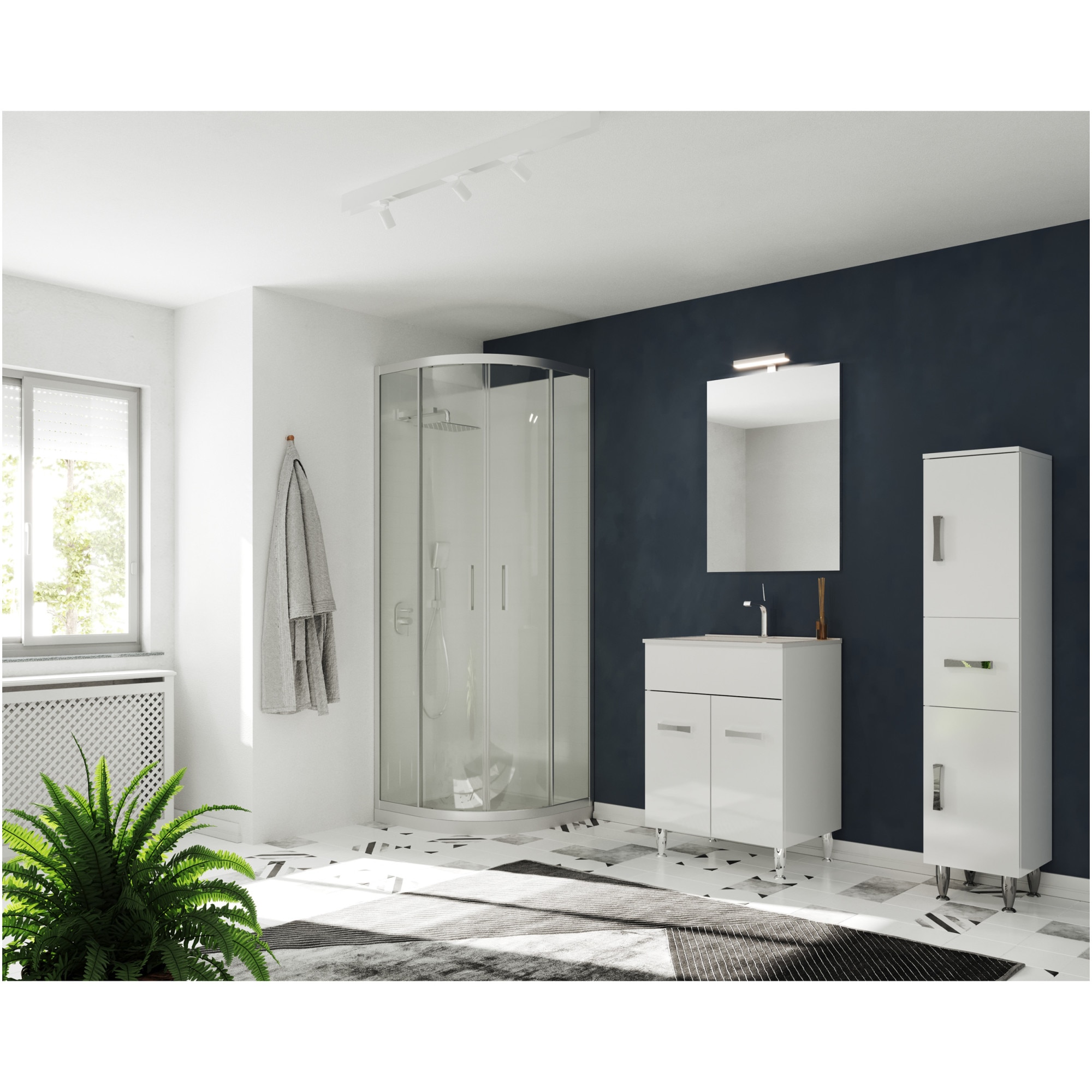 Baza mobilier pe picioare Kring Madrid cu 2 usi si lavoar ceramic ...