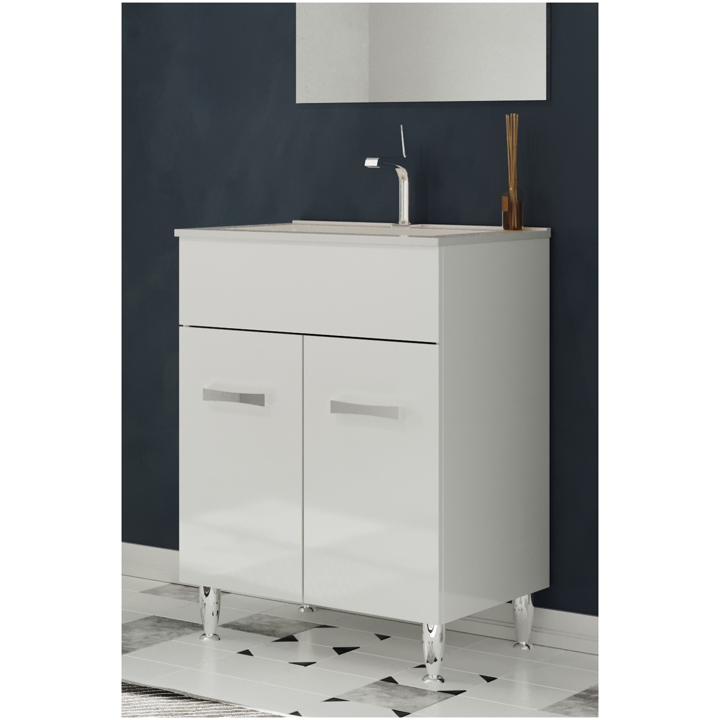 Baza mobilier pe picioare Kring Madrid cu 2 usi si lavoar ceramic ...