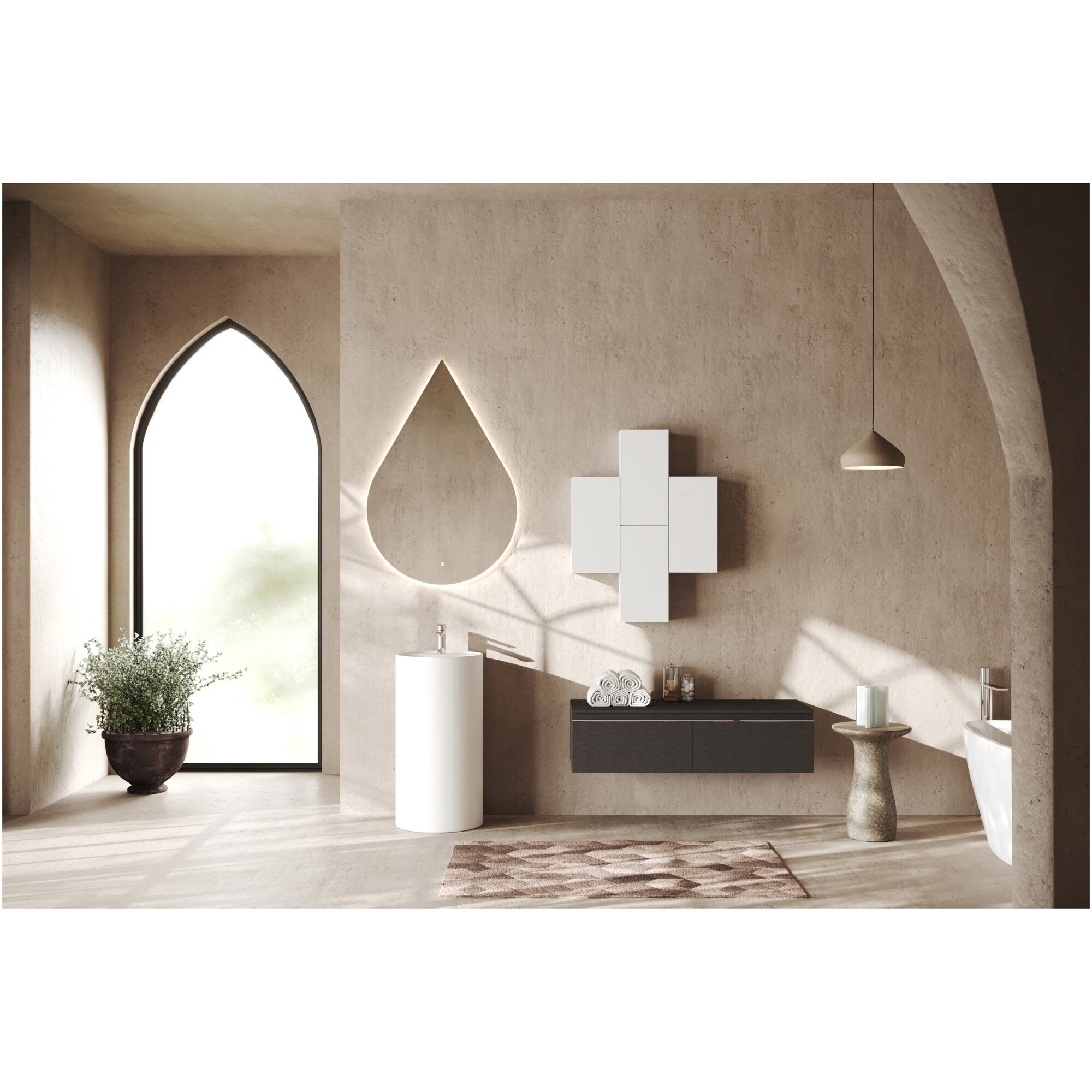 Lavoar freestanding compozit Kring Libera, forma circulara, alb mat ...