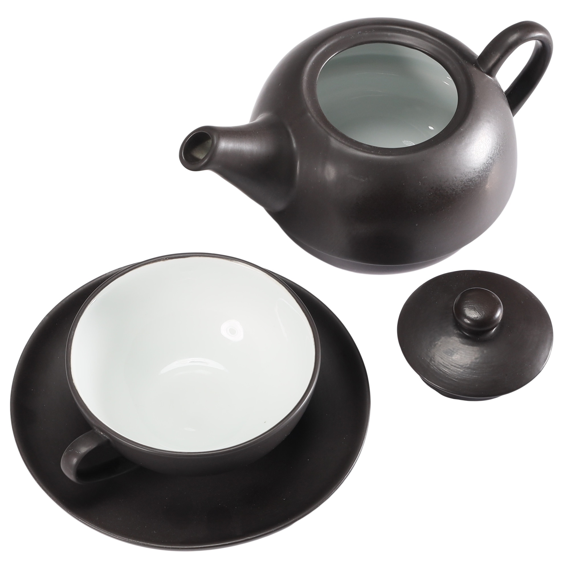 Ceainic negru - 400ml cu Cana neagra - 200ml si Farfurie Ceramica ...