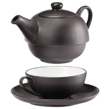 Ceainic negru - 400ml cu Cana neagra - 200ml si Farfurie Ceramica ...