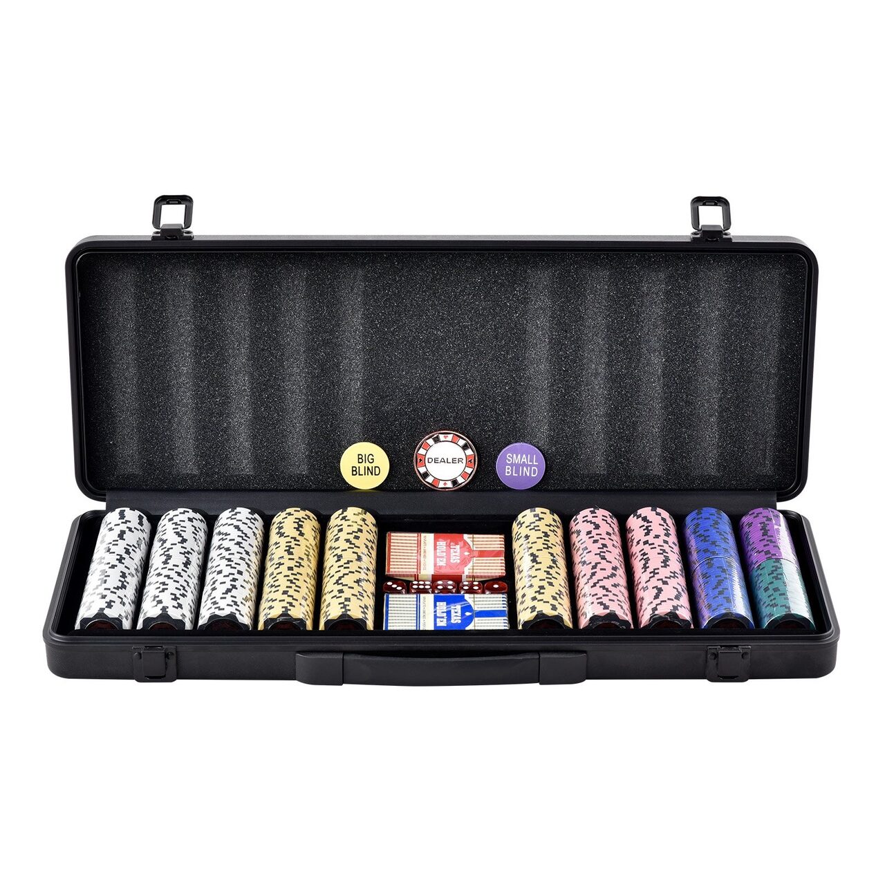 Set poker Vevor Vegas 500 jetoane 14 g, 2 pachete carti, 5 zaruri - eMAG.ro