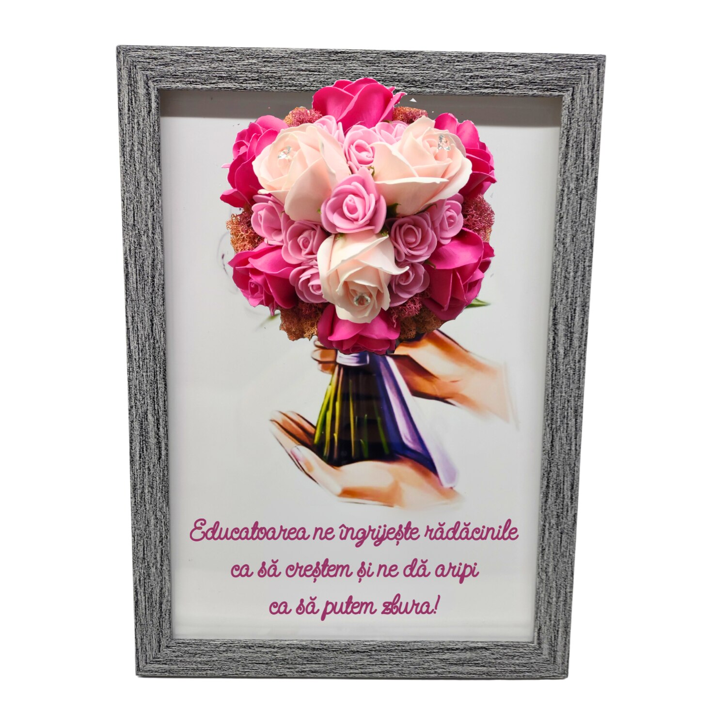 Tablou in rama A4 (30x21 cm - Educatoarea ne ingrijeste radacinile ca ...