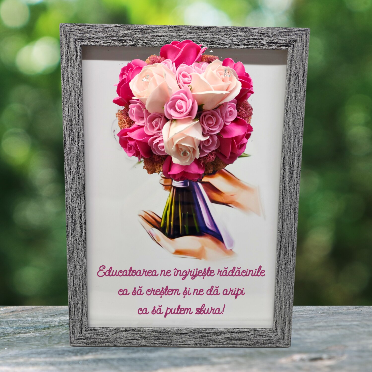 Tablou in rama A4 (30x21 cm - Educatoarea ne ingrijeste radacinile ca ...