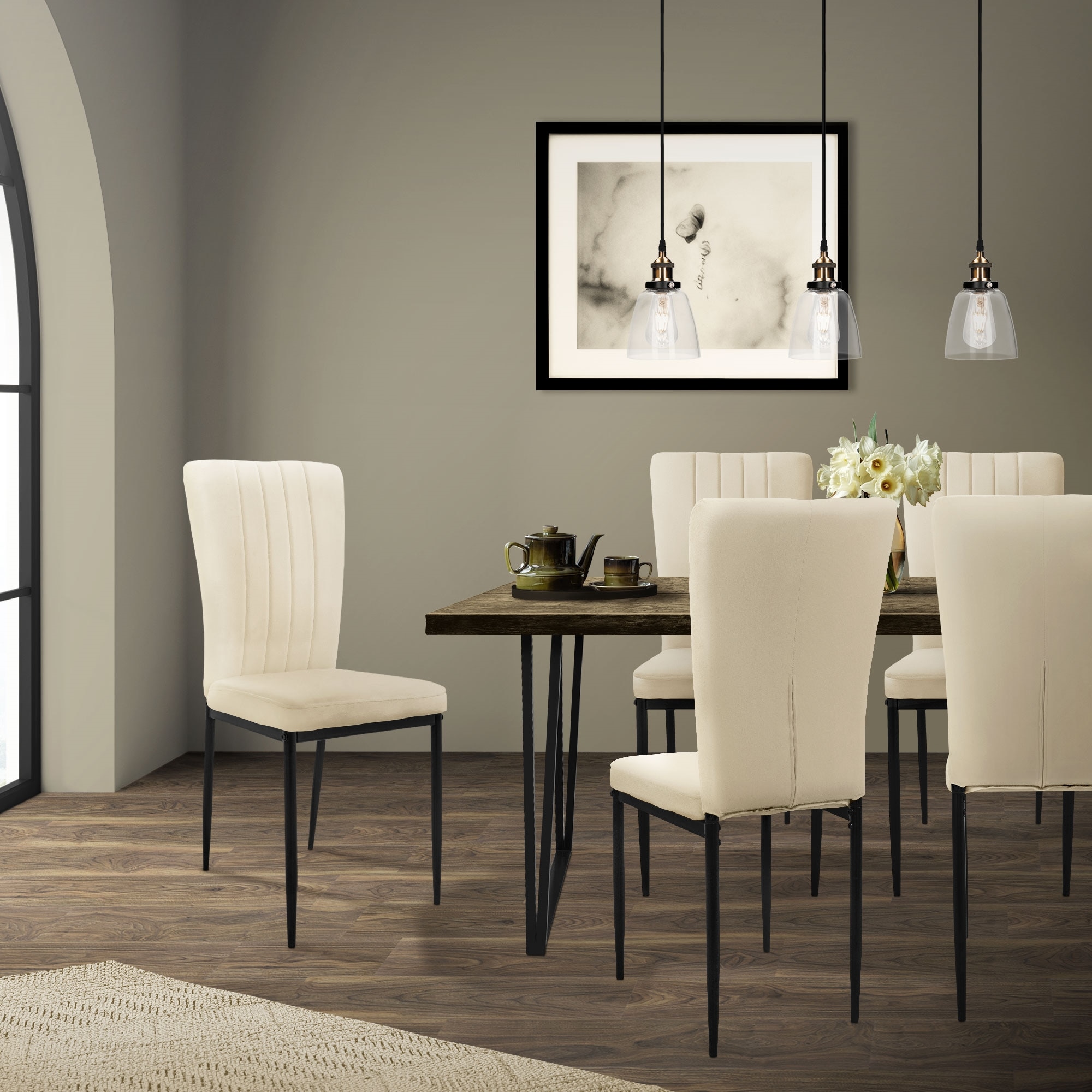 Set 4 scaune dining / living ML-Design, catifea, bej, 42 x 40 x 97 cm ...